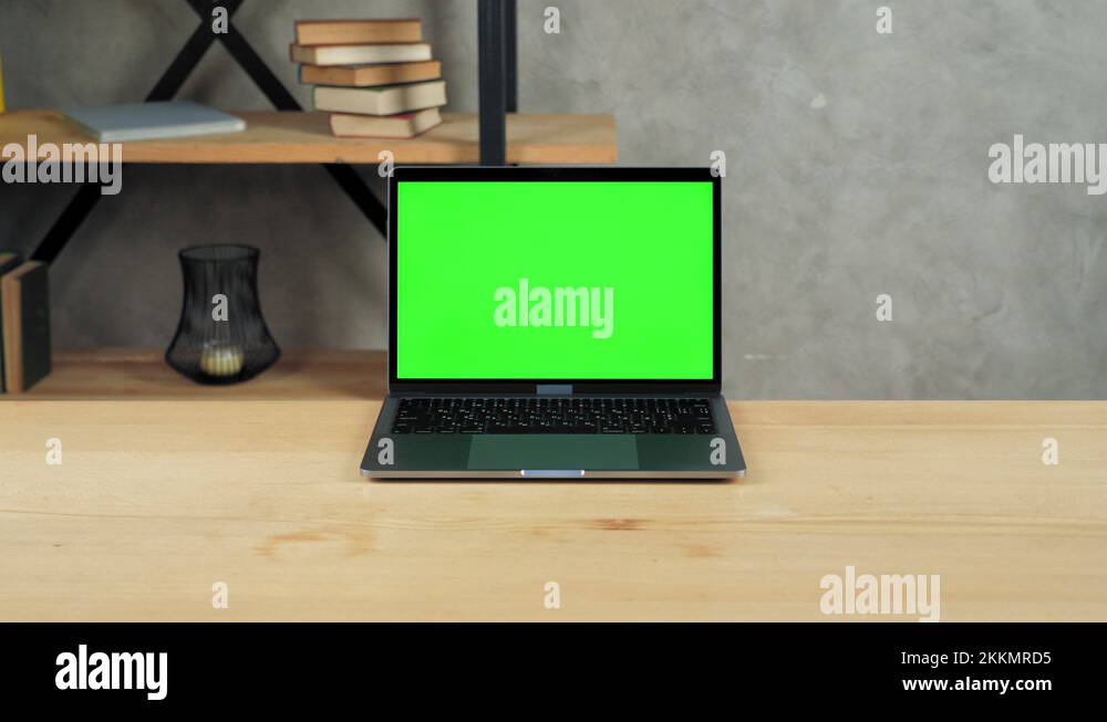 Modern laptop computer display with mock up chroma key green screen on ...