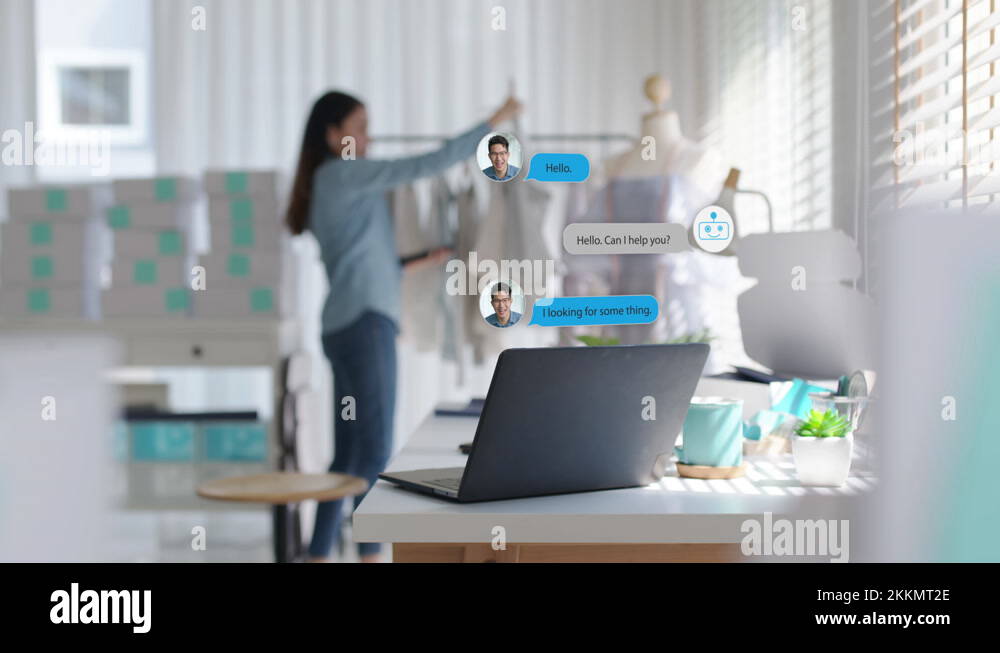Chatbot conversation on laptop screen interface with artificial ...