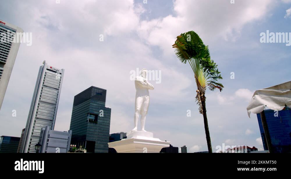Statue of Sir Stamford Raffles on Singapore River Stock Video Footage ...