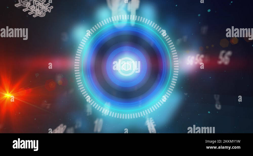 Animation of blue circular scope scanning with falling numbers and red light on Stock Video ...
