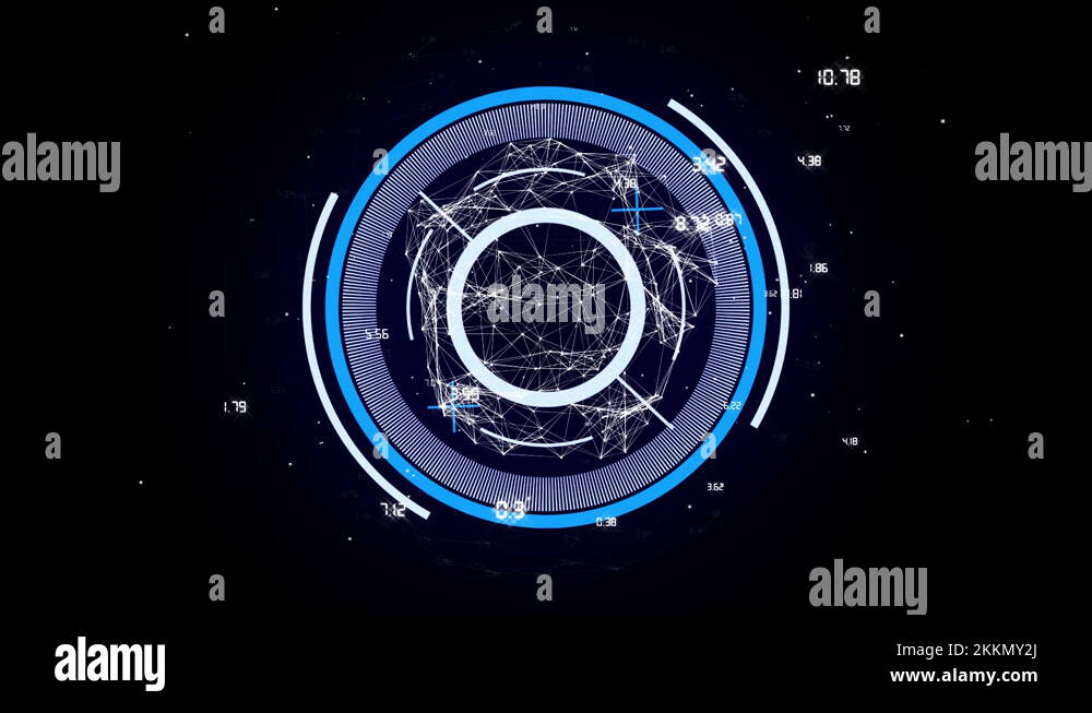 Animation of circular scope scanning 3d shape with data floating on black Stock Video Footage ...