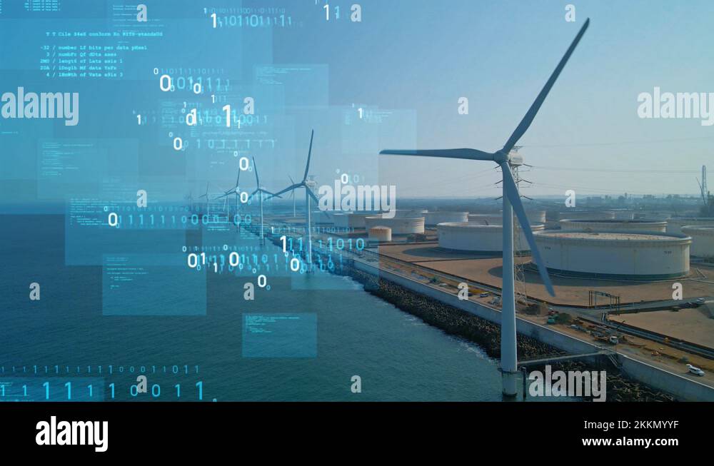 Wind power plant and technology. Digital transformation. Smart grid ...