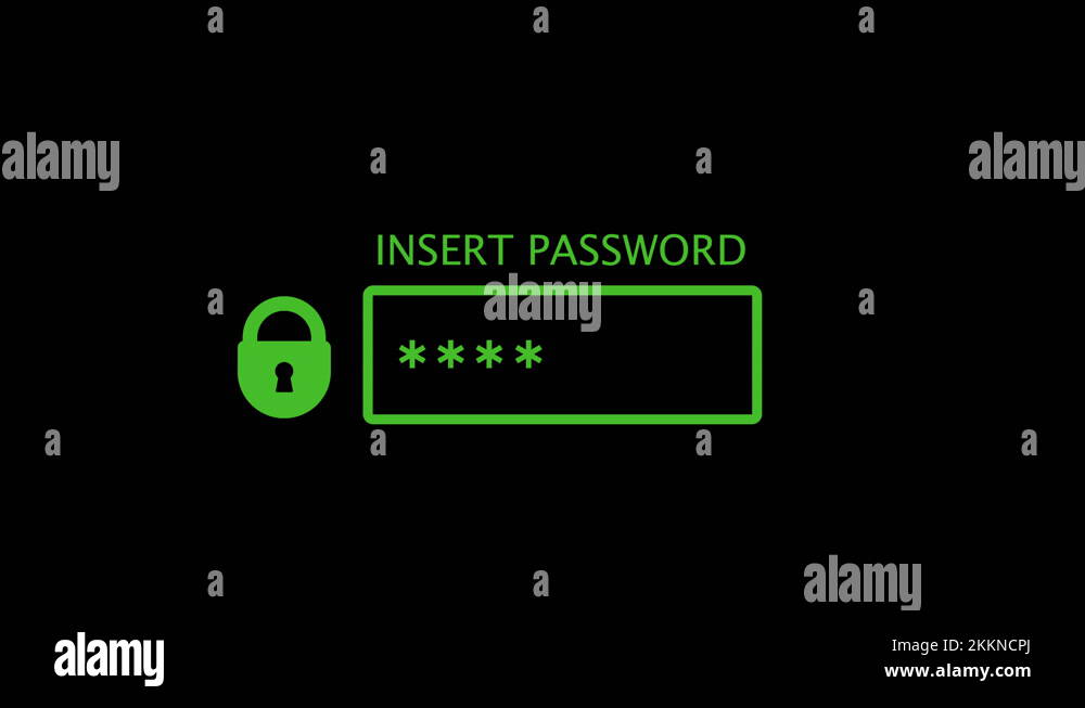 Green display of security password on computer screen. Access Denied ...