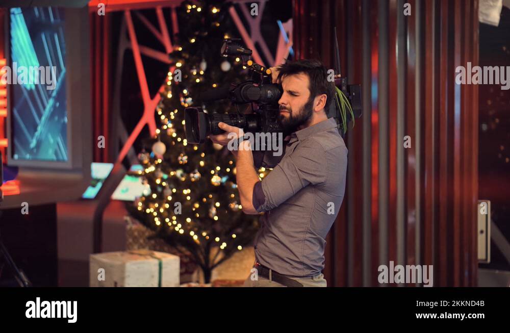 Camera Operator In TV Studio Video Production Filming.TV Broadcasting ...