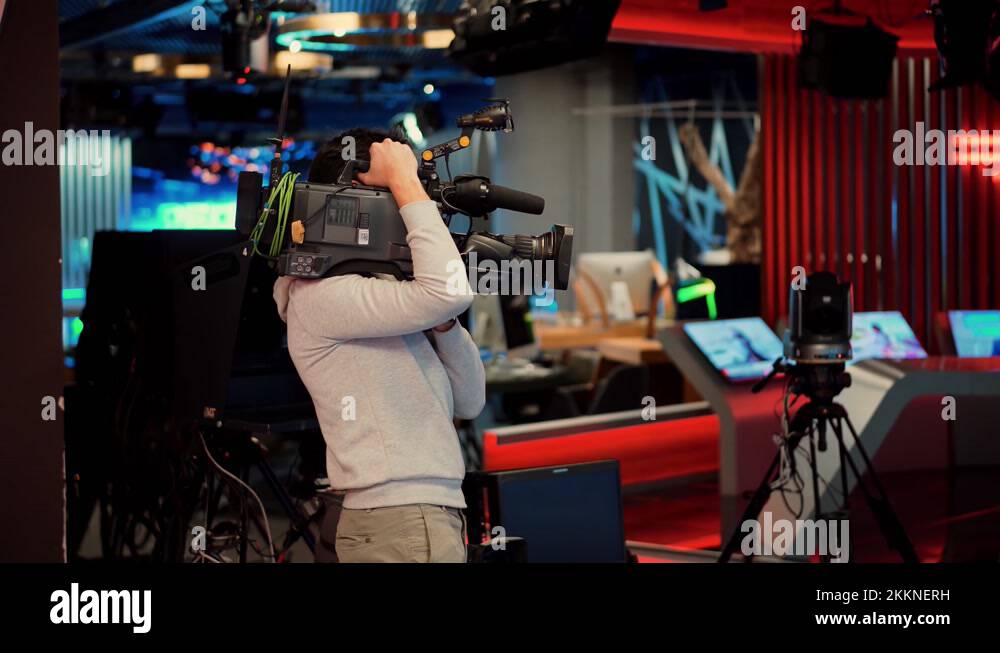 Camera Operator In TV Studio Video Production Filming.TV Broadcasting ...