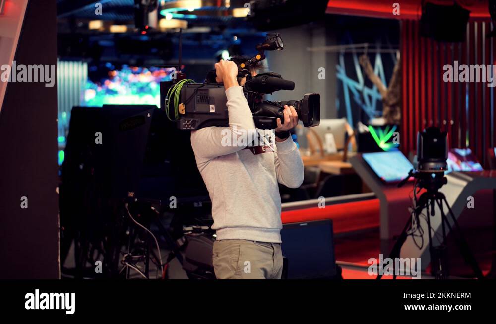 Camera Operator In TV Studio Video Production Filming.TV Broadcasting ...