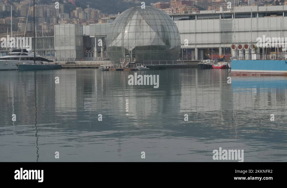 Genoa biosphere by Renzo Piano in Old Port Harbor. Genova Porto Antico ...