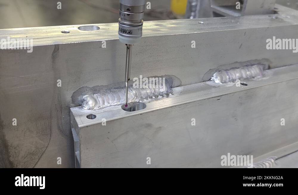 CMM machine measuring an aluminum assembly with extrusions and CMT MIG ...