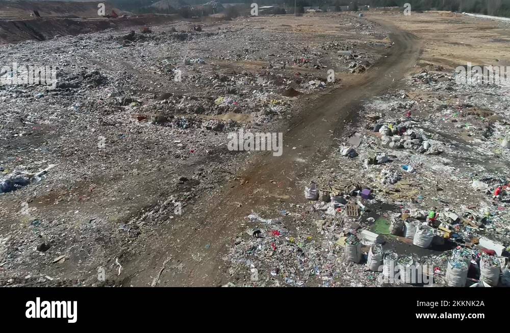 Open city garbage dump, general plan, top view, camera movement ...