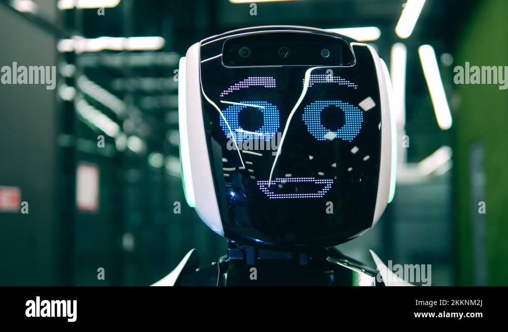 Robot showing its emotions on a screen. Future, innovation, science ...