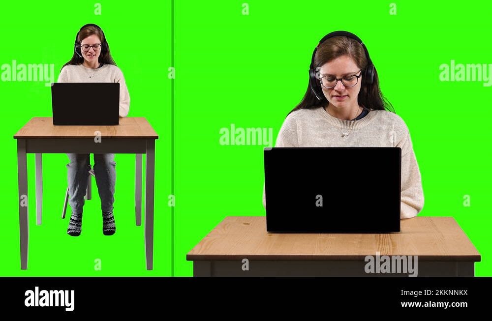Female Agent Working From Home Call Center Green Screen Background ...