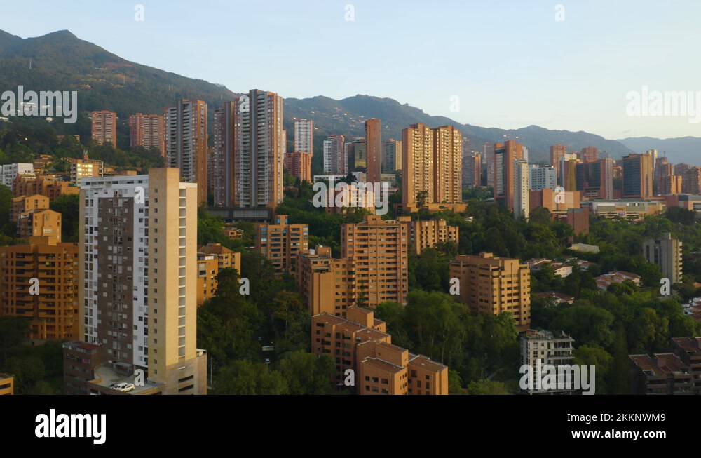 Drone Flies Over Condos in Medellin, Colombia. City Built in the Andes ...
