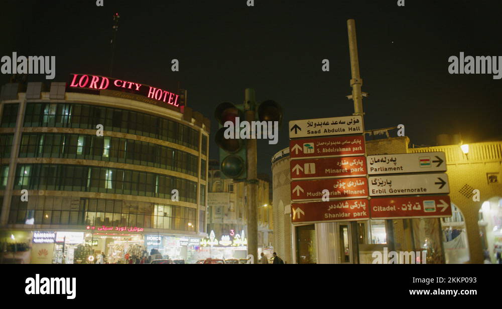 The Erbil City Center and Road Direction Signs at The Citadel in Erbil ...