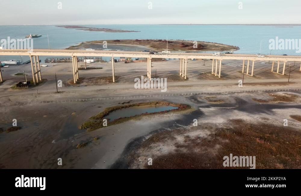 Aerial view of the footings and bridge of the JFK Memorial Causeway ...