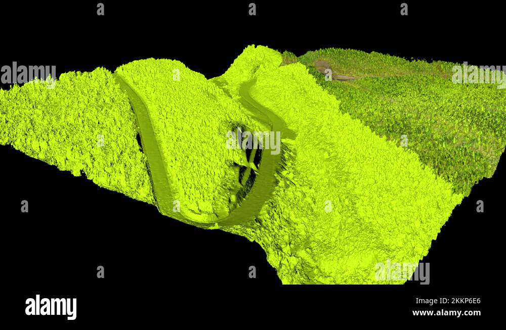 2d image of a complex geographical drone scan converting into a 3d ...