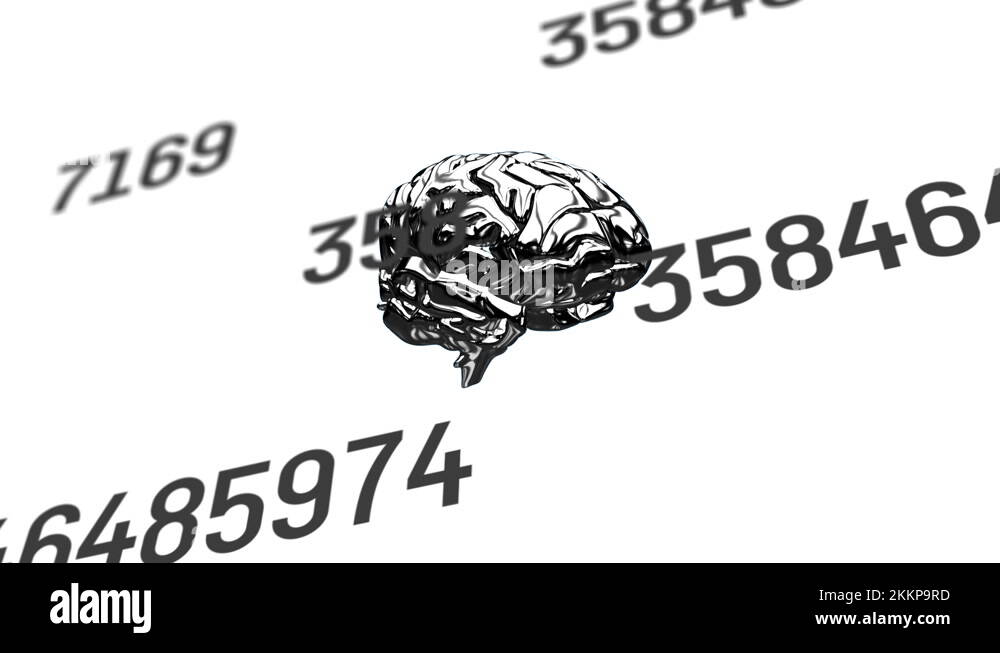 Human brain spinning against multiple changing numbers on white ...