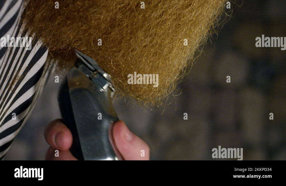 Vertical Barber trimming male client Hair in Barbershop slow motion ...