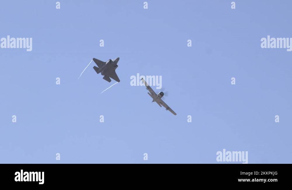 A-1 Skyraider and F-35A Lightning II fly side by side during Heritage ...