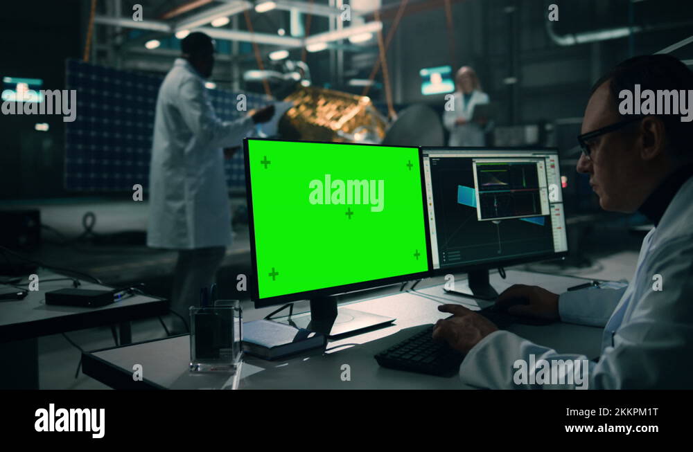 Engineer Green Screen Computer Screen Develop Satellite Stock Video ...