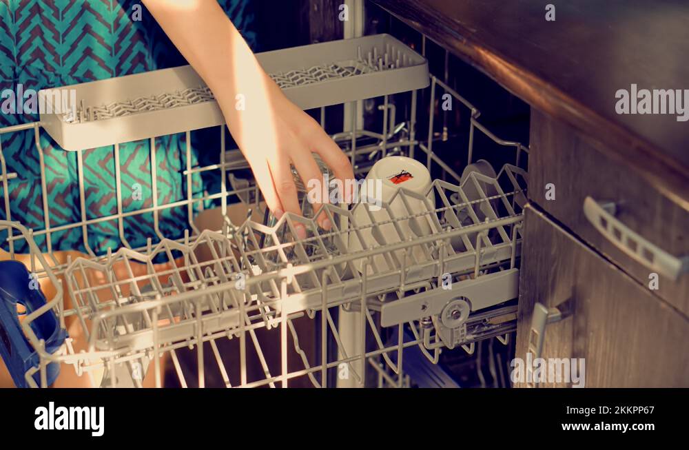 Dirty Dishes In Dishwasher Machine.Housework Dishwasher Machine In ...