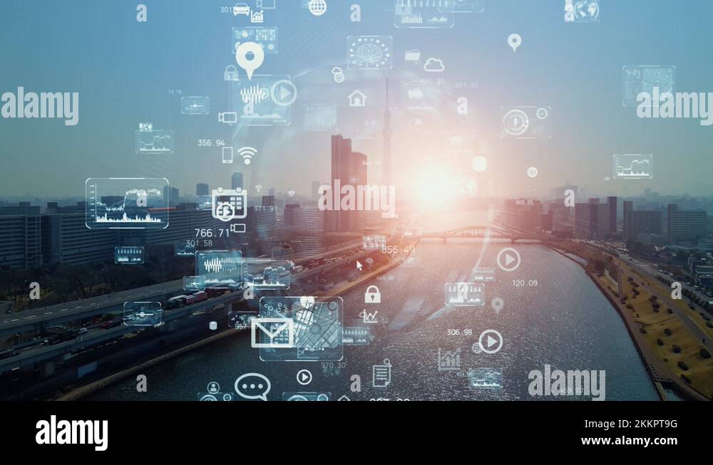 Smart city and communication network concept. Digital transformation ...