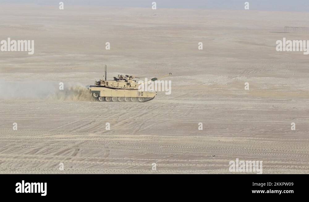 US Army Abrams battle tank tracking through desert in UAE Stock Video ...