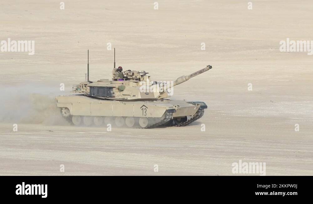 US Army Abrams battle tank tracking through desert in UAE Stock Video ...