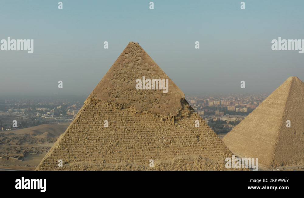 Drone circular rings around the top of Khafre Pyramid, Giza Pyramids ...
