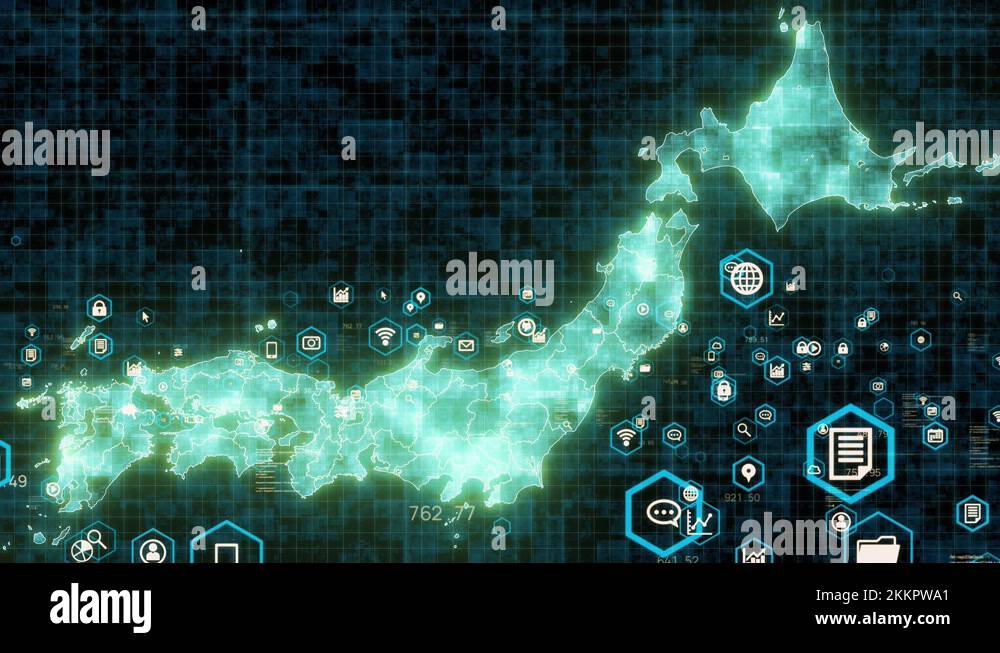 Communication network of Japan concept. Map of Japan. Business strategy ...