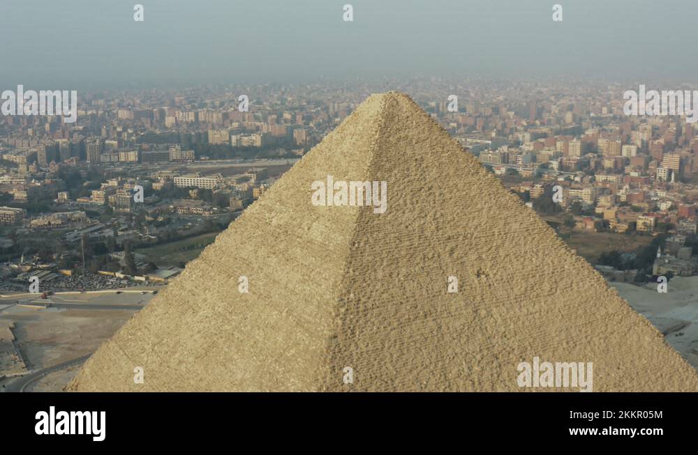 Drone circular rings around the top of Khufu Pyramid, Giza Pyramids ...