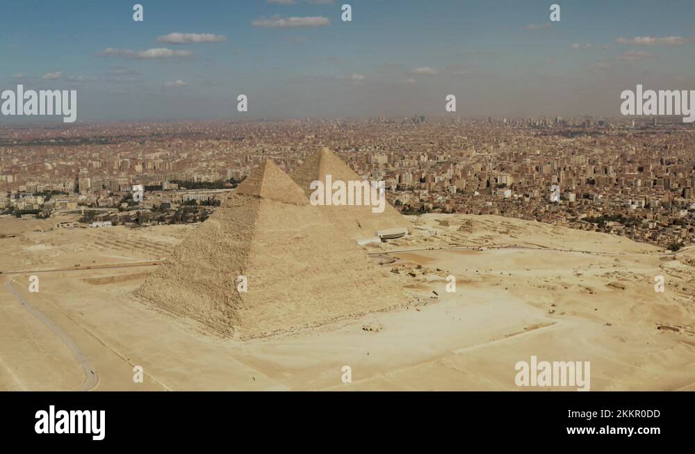 Aerial view of the pyramids of Giza, Giza pyramids shot by drone Stock ...