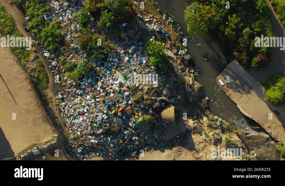 Water pollution. Aerial view of horrific plastic pollution in rivers in ...