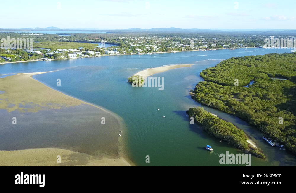Noosa River In Noosaville With Gwarn Island Near Noosa Heads In Stock ...