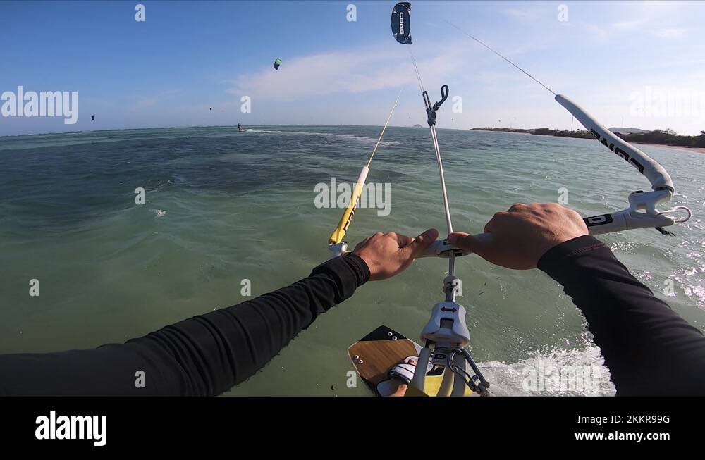 Kitesurfing dynamic waterstart point of view, My Hoa lagoon, Vietnam ...