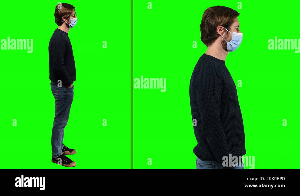 Isolated Man Profile New Normal Face Mask, Green Screen Stock Video ...