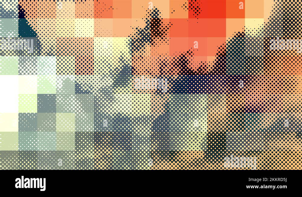 Clouds moving as a dot grid and in a mosaic with warm, vivid colors ...