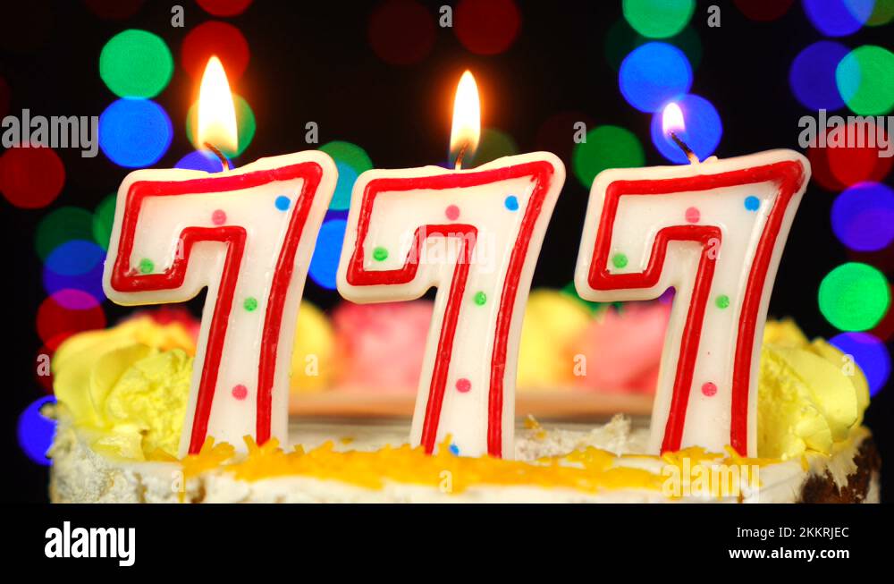 Number 777 Happy Birthday Cake With Burning Candles Topper ...