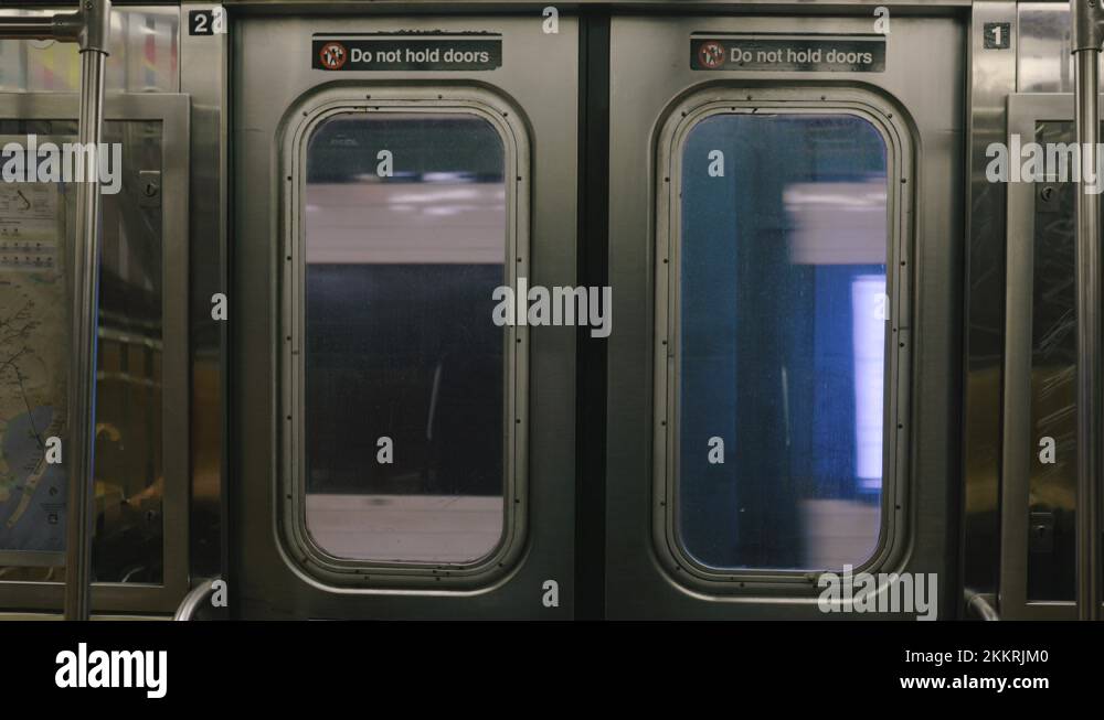 Subway train doors entering station in New York City 4K (Graded Stock ...