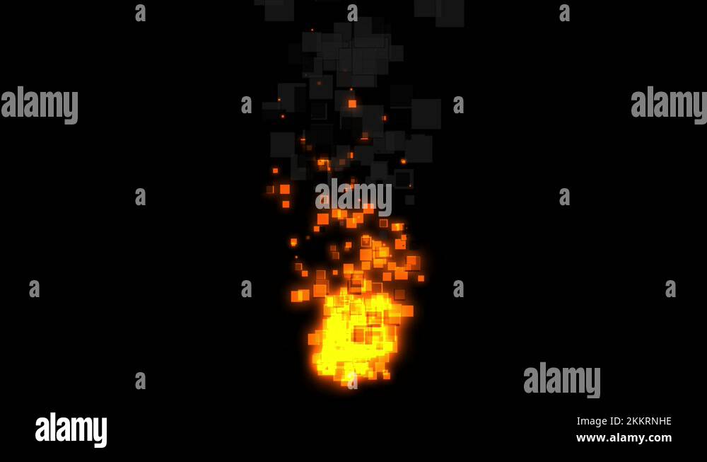 Small pixel fire with grey smoke burning on black background, 2D pixel ...