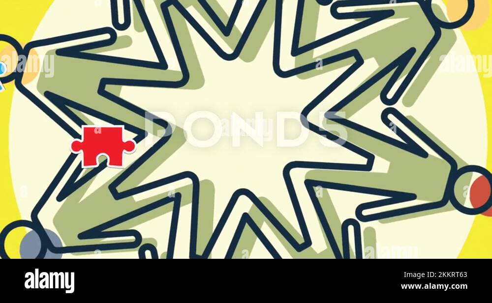 Animation of red, green, blue and yellow puzzle pieces falling over ...