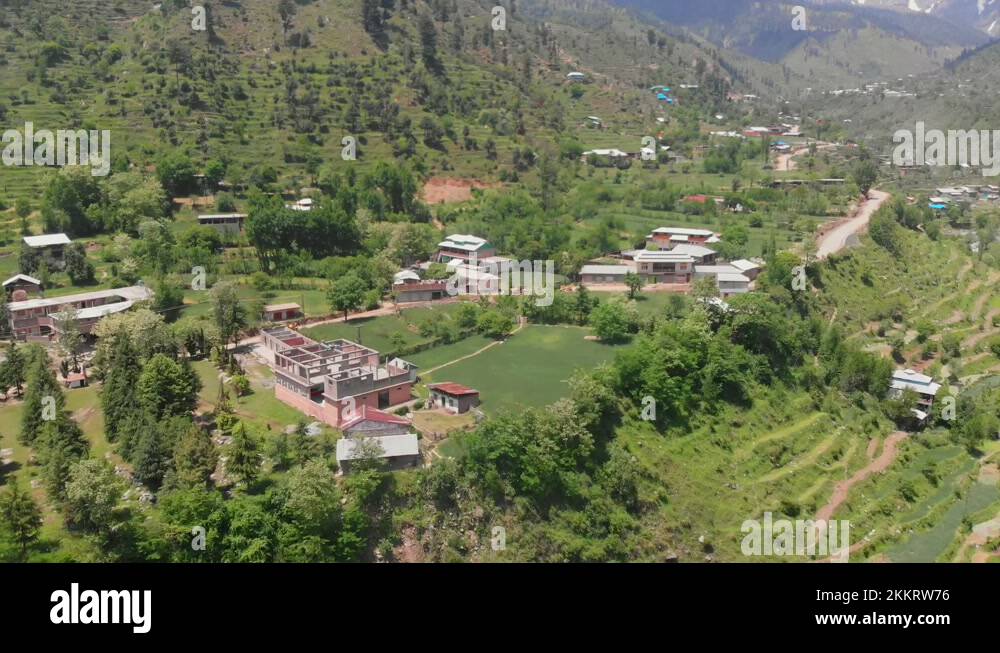 Aerial Over Swat Valley Village At Gabin Jabba In Pakistan. Dolly ...