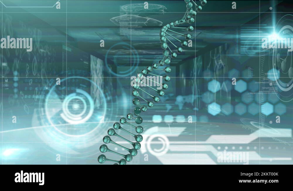 Dna structure spinning and round scanner against screens on medical data Stock Video Footage - Alamy