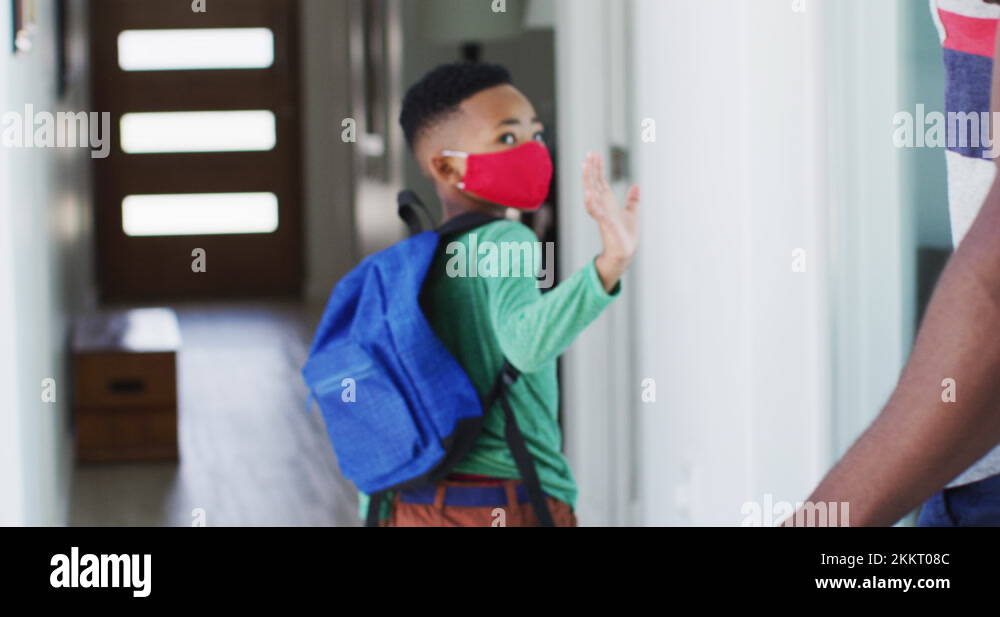 African american father and son saying goodbye in hallway Stock Video ...