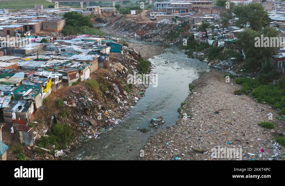 Water pollution. aerial view of horrific plastic pollution in rivers in ...
