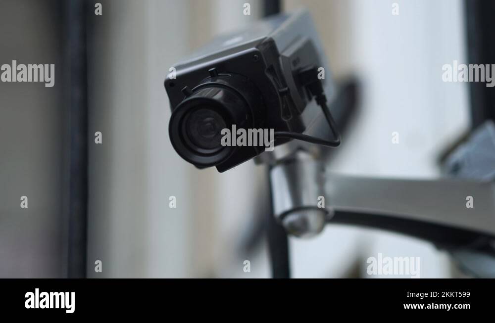 Cctv Security Camera Rotates In The Day Outside, 4K Surveillance Stock ...