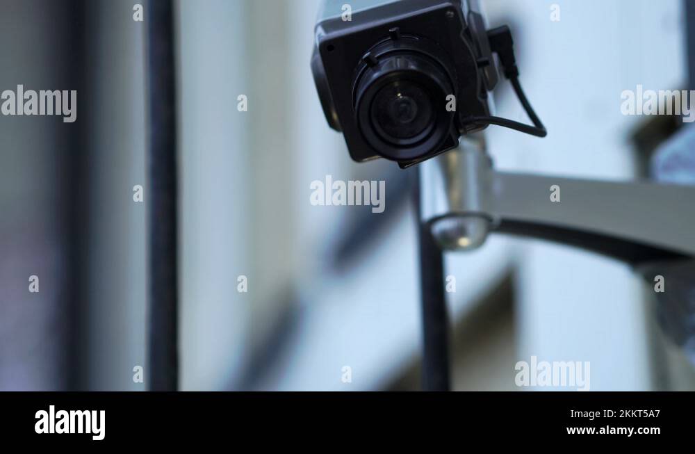 Cctv Security Camera Rotates In The Day Outside, 4K Surveillance Stock ...