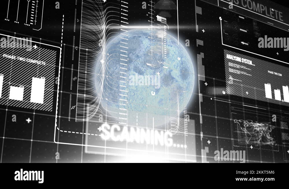 Animation of planet earth with scope scanning and data processing on ...