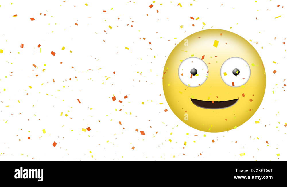 Animation of red and yellow confetti falling over smiling and winking ...