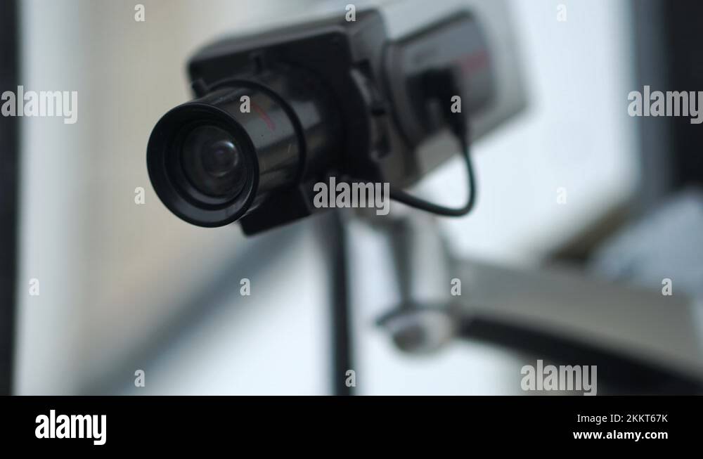 Cctv Security Camera Rotates In The Day Outside, 4K Surveillance Stock ...