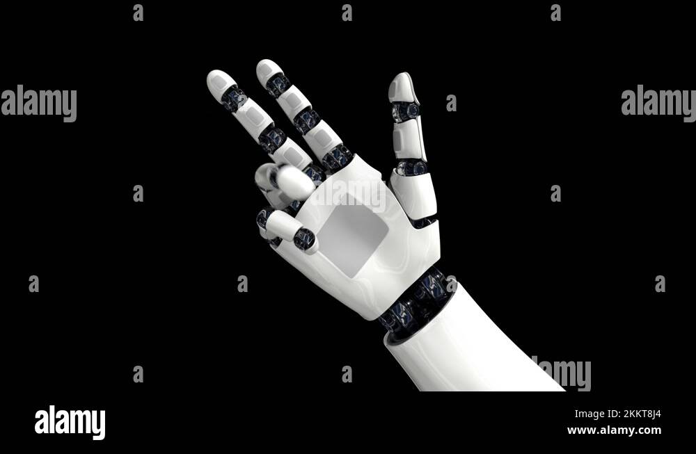 The robot hand clenches into a fist. Artificial intelligence. The ...